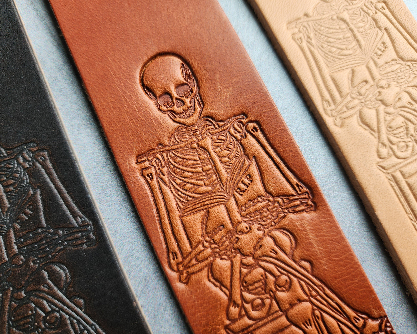 Personalized Leather Bookmark with Skeleton Reading a Book + Custom In ...